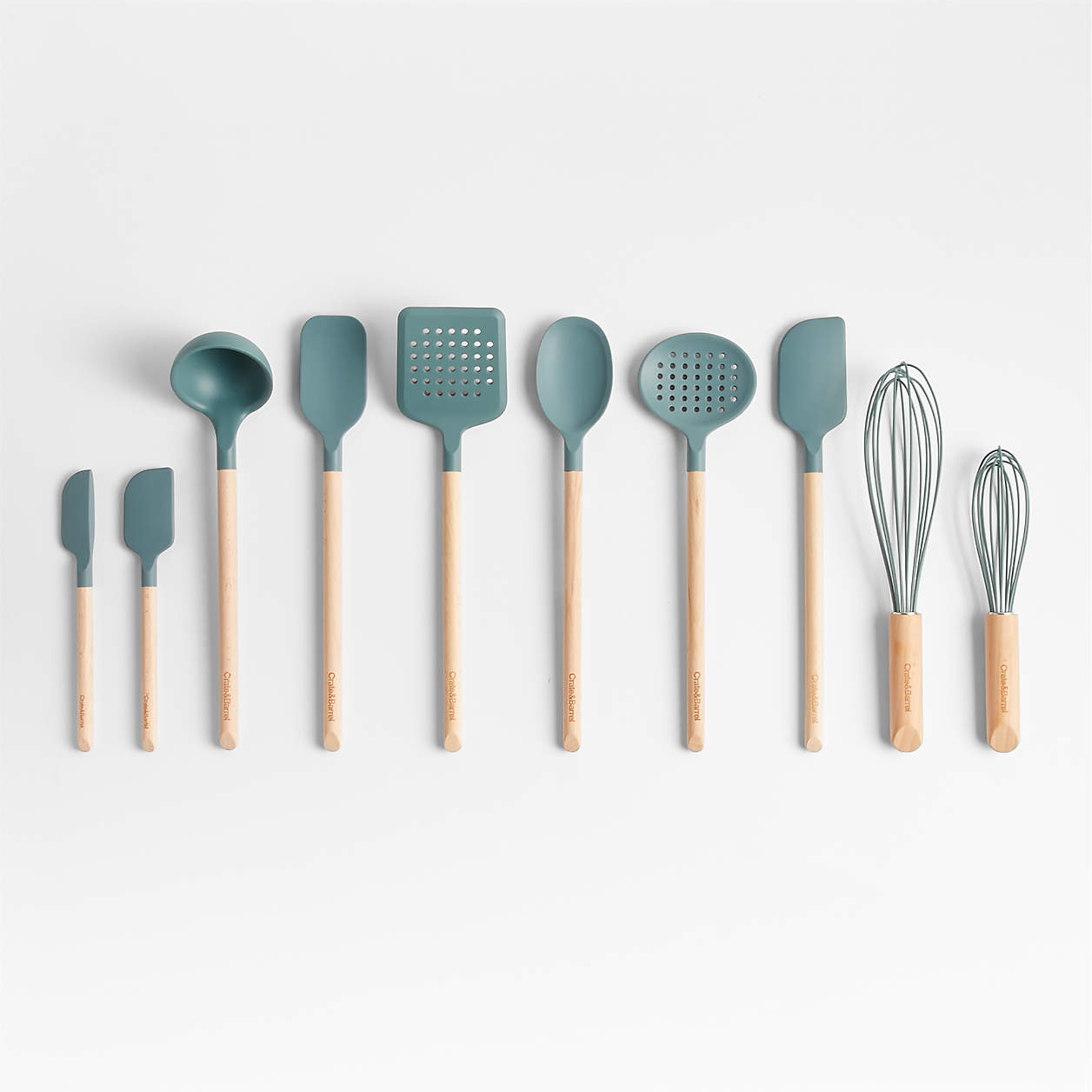 Crate & Barrel Sage Green Silicone & Wood Utensils, Set of 10 + Reviews ...