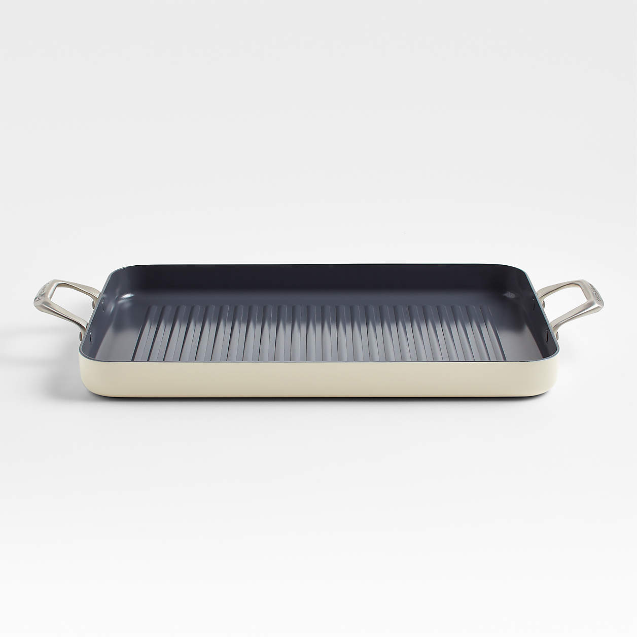 Crate & Barrel EvenCook Ceramic Cream Nonstick Double Burner Grill Pan ...