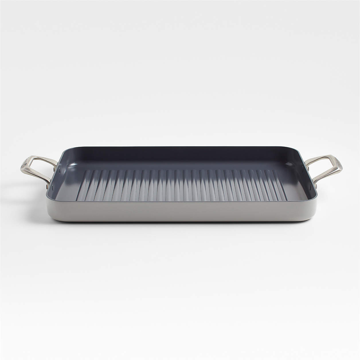 Crate & Barrel EvenCook Ceramic Denim Blue Grill Pan | Crate & Barrel