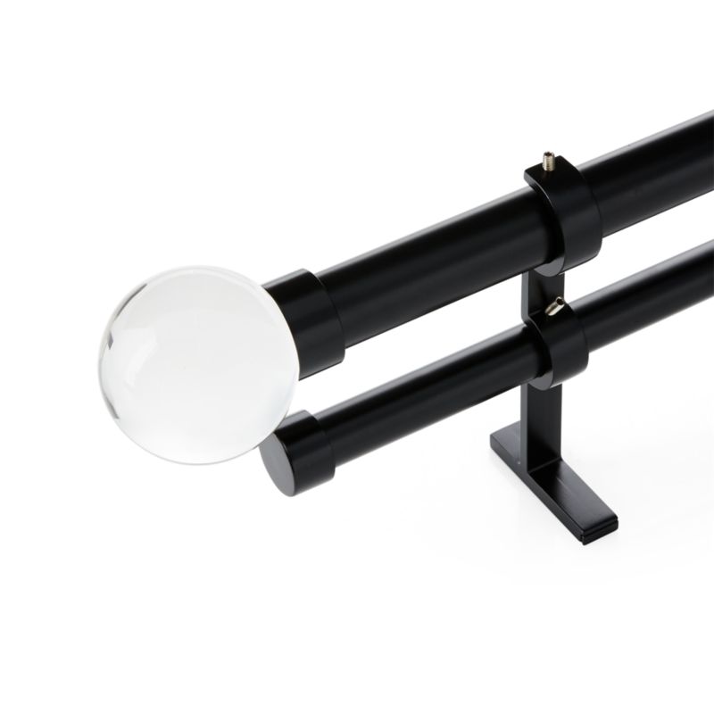 Glass Globe Finial and Matte Black Double Curtain Rod Set 120"-170 ...