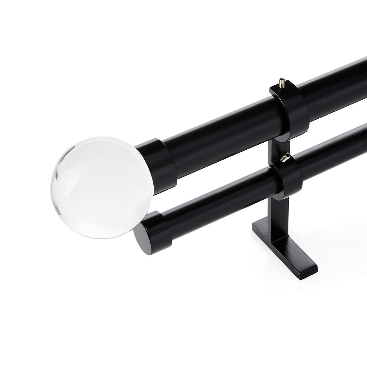 Glass Globe Finial and Matte Black Double Curtain Rod Set 120"-170 ...