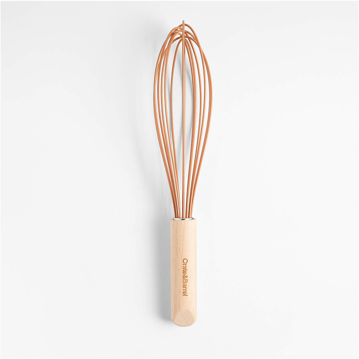 Crate & Barrel Wood and Orange 12" Silicone Whisk | Crate & Barrel