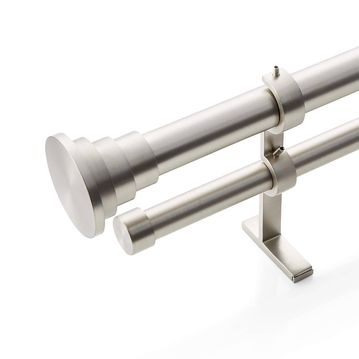 CB Tiered Brushed Nickel Finial and Double Curtain Rod Set 120"-170 ...