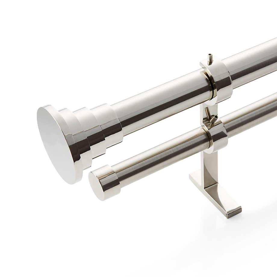 Tiered Polished Nickel Finial and Double Curtain Rod Set 48"-88 ...