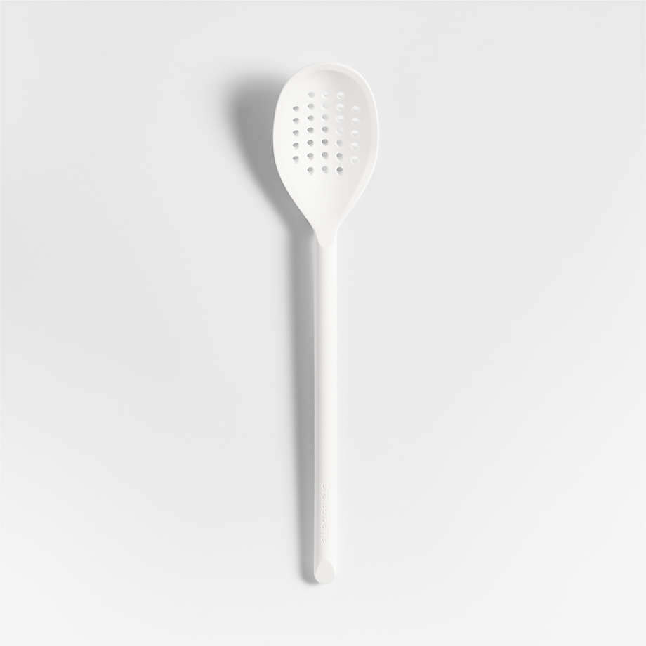 Crate & Barrel White Silicone Deep Slotted Spoon + Reviews | Crate & Barrel