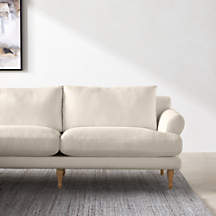Timson White English Roll Arm Sofa with Wood Legs 96" | Crate & Barrel