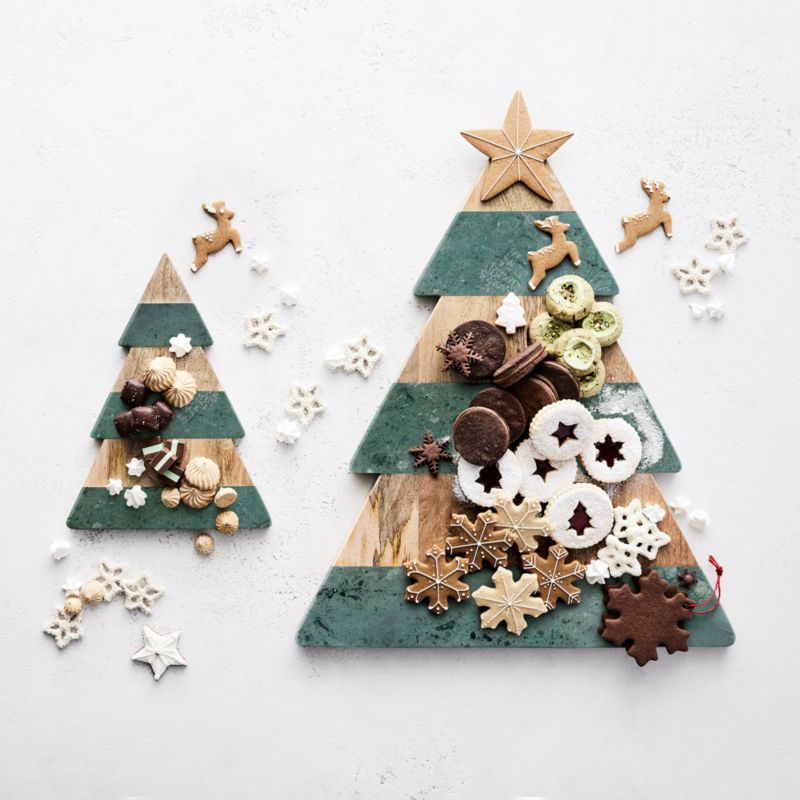 Taiga Holiday Large Wood and Green Marble Christmas Tree Serving Board ...