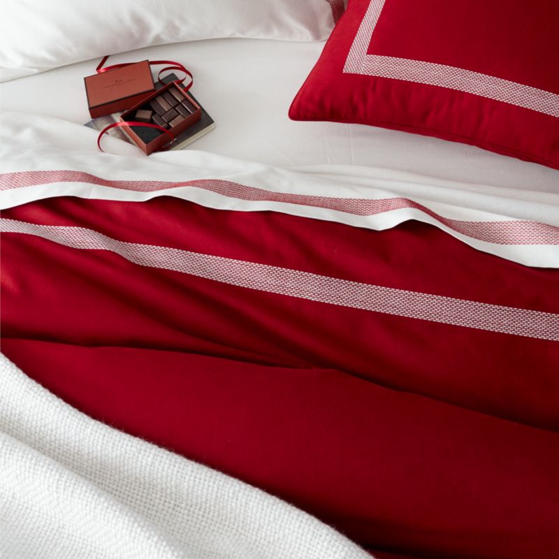 Hotel Organic Cotton Linen Red Duvet Covers | Crate & Barrel