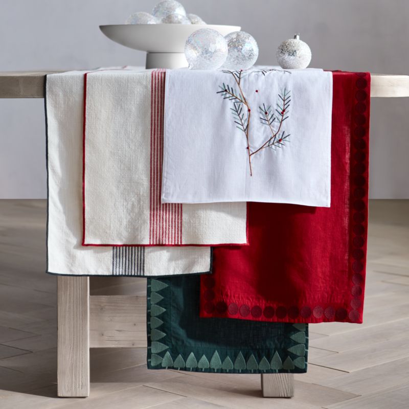 Spruce Green-Striped Merrow-Stitch Organic Cotton Christmas Table ...