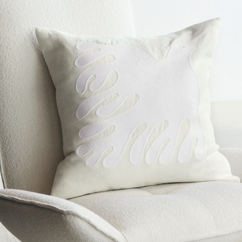 Soaring Dove 23"x23" Embroidered Linen Throw Pillow with Feather Insert ...