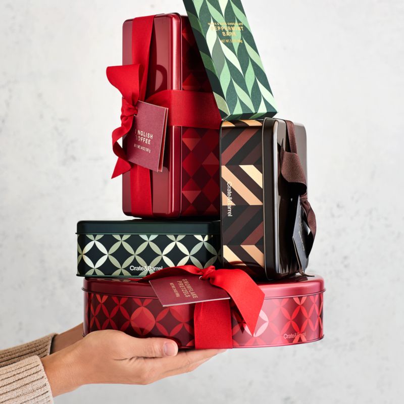 Dark Chocolate Tree Pretzels in Gift Tin | Crate & Barrel Canada