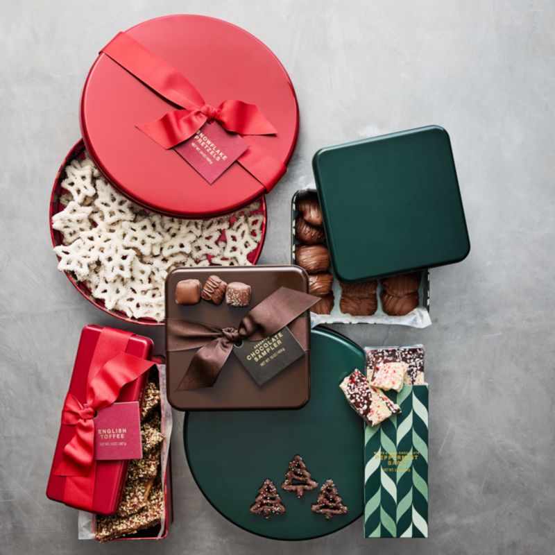 Dark Chocolate Tree Pretzels in Gift Tin + Reviews | Crate & Barrel