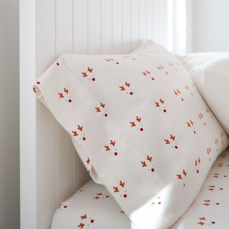 Kids Organic Flannel Reindeer Christmas Pillowcase | Crate & Kids