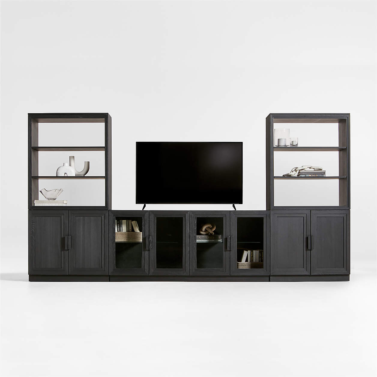 Calypso Charcoal 72" Media Console with 2 Modular Wood-Door Bases and 2 ...