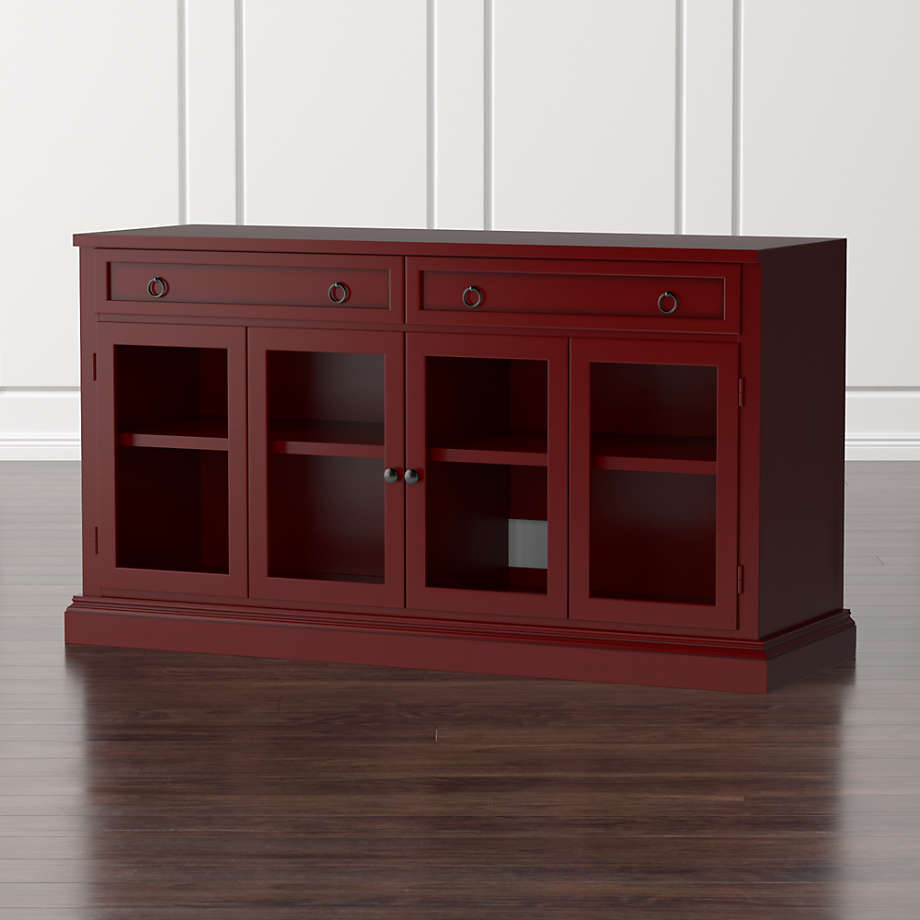 Cameo 62" Red Modular Media Console/TV Stand with Storage & Glass Doors ...