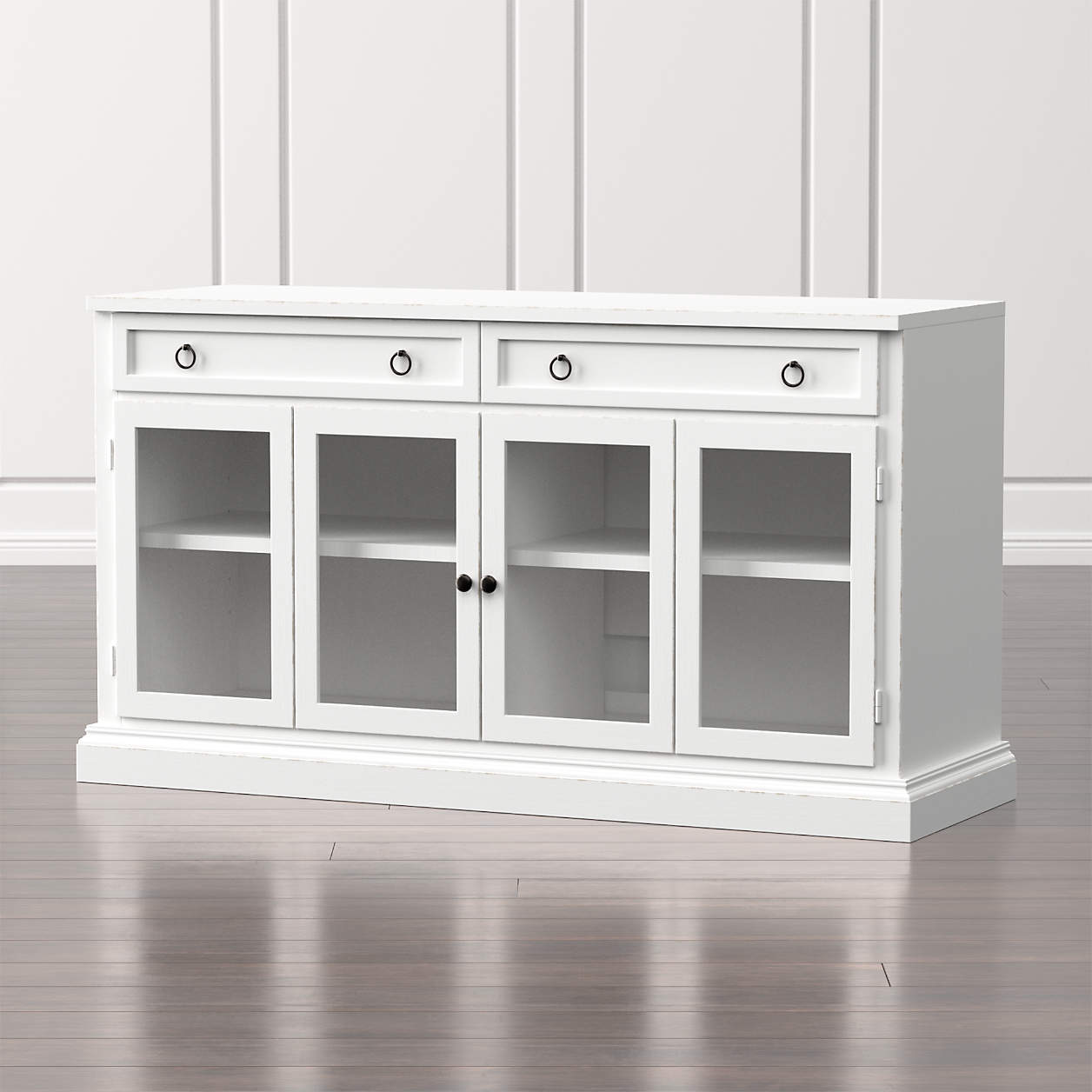 Cameo 62" White Modular Media Console/TV Stand with Storage & Glass ...