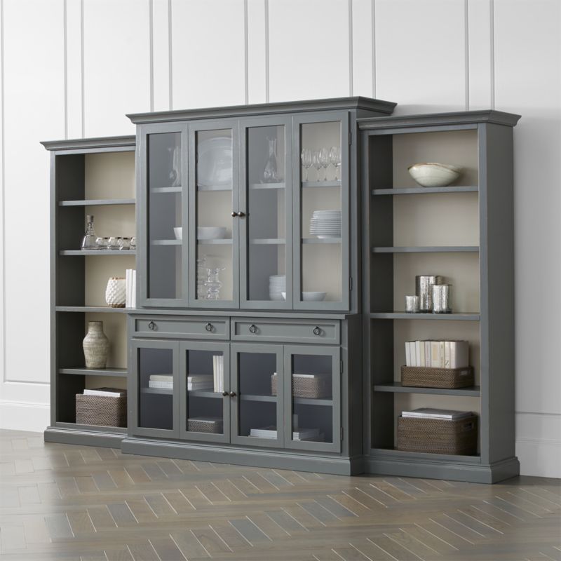Cameo 4-Piece Modular Grey Glass Door Wall Unit with Open Bookcases ...