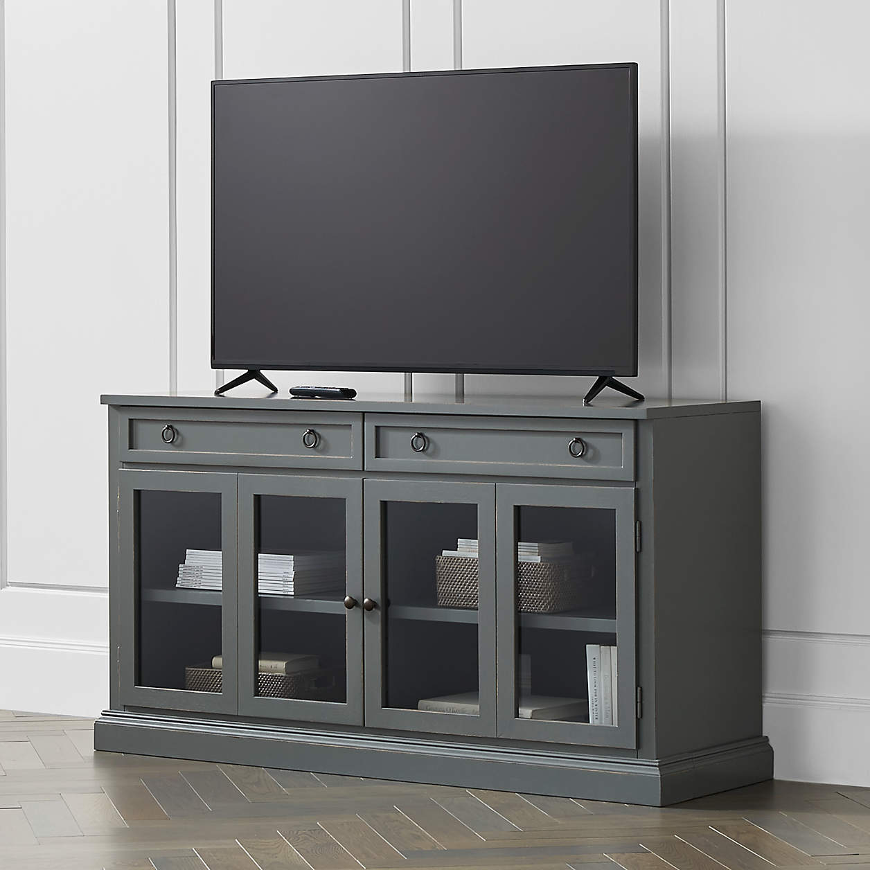 Cameo 62" Grey Modular Media Console/TV Stand with Storage & Glass ...