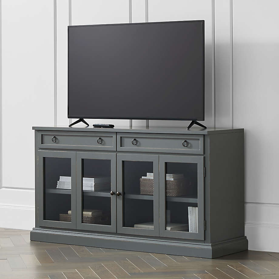 Cameo 62" Grey Modular Media Console/TV Stand with Storage & Glass ...