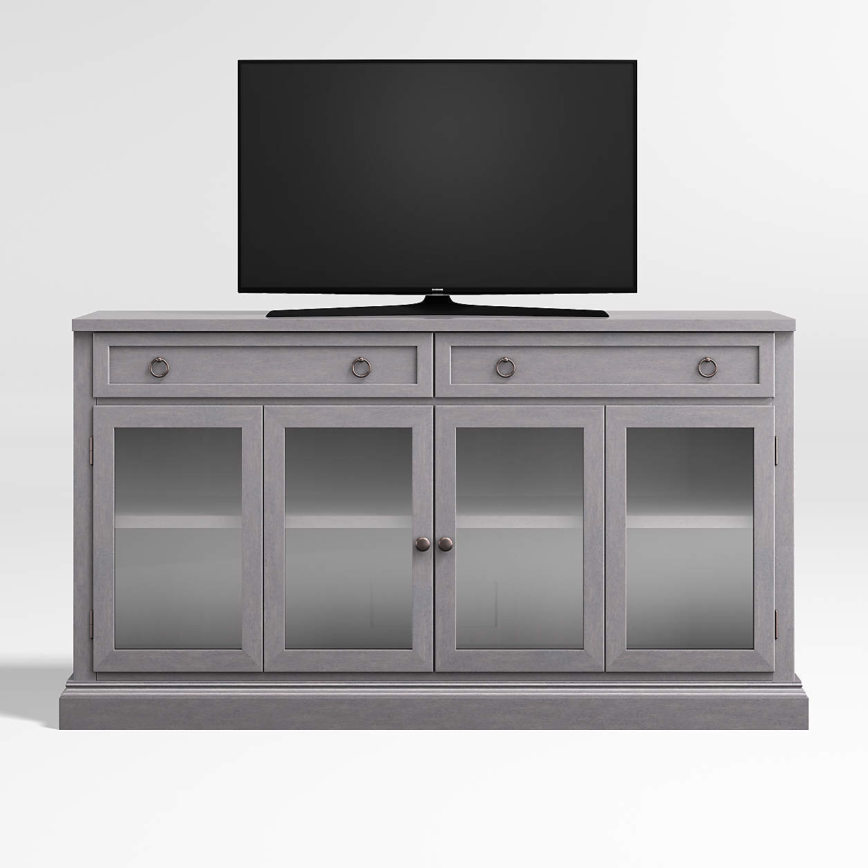 Cameo Dove Grey Media Console/TV Stand with Storage & Glass Doors ...