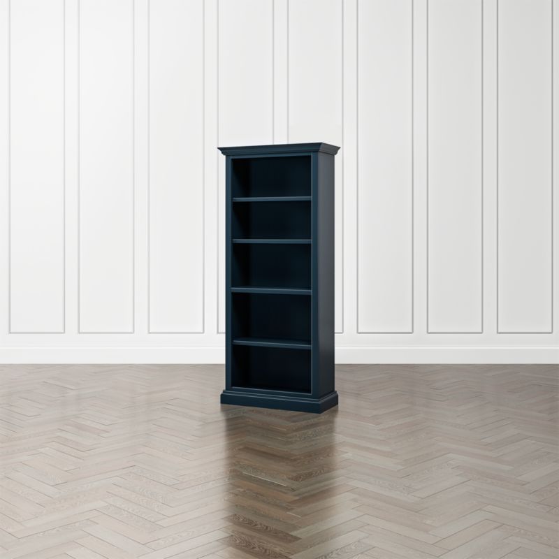 Cameo Indigo Open Bookcase with Full Crown | Crate & Barrel