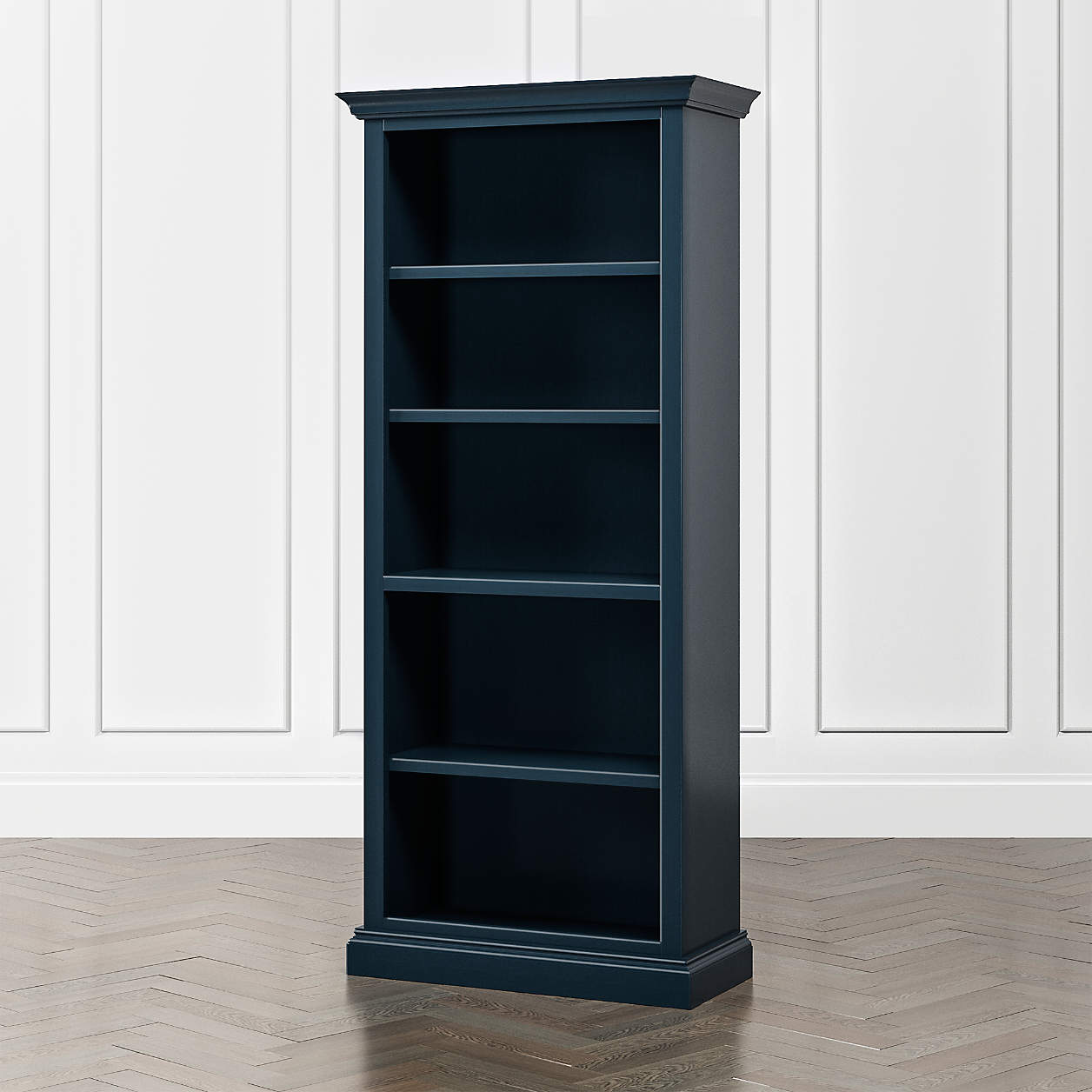 Cameo Indigo Open Bookcase with Full Crown + Reviews | Crate & Barrel