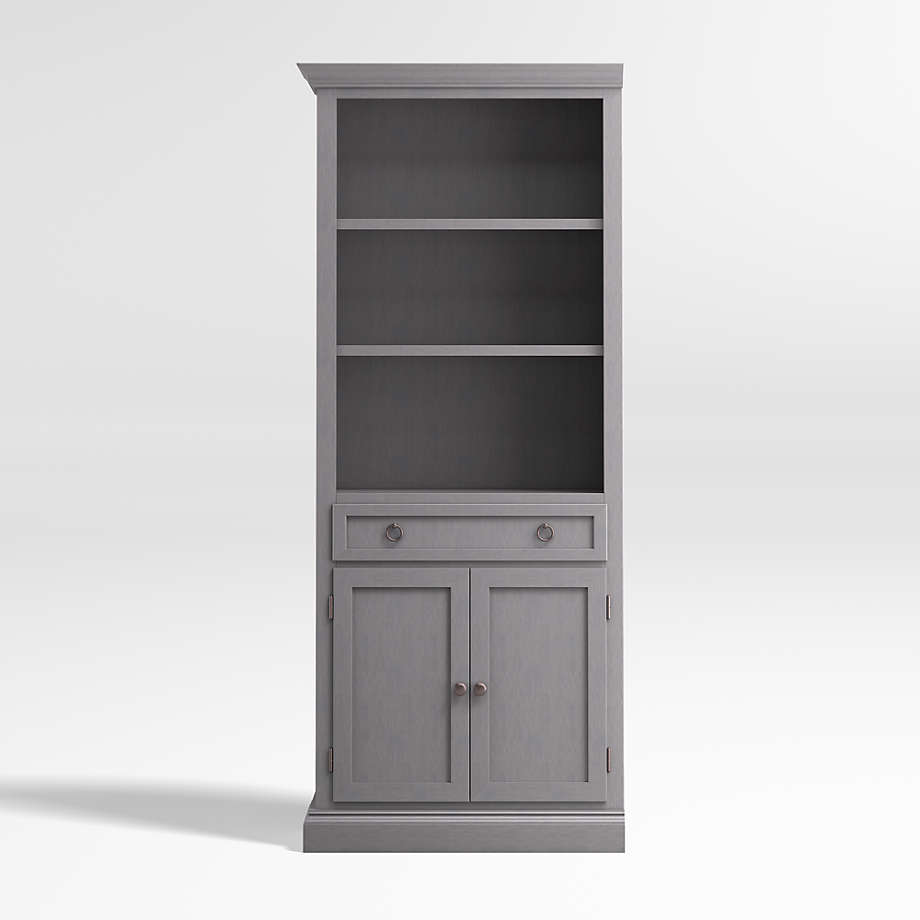 Cameo Dove Grey Storage Bookcase with Left Crown | Crate & Barrel