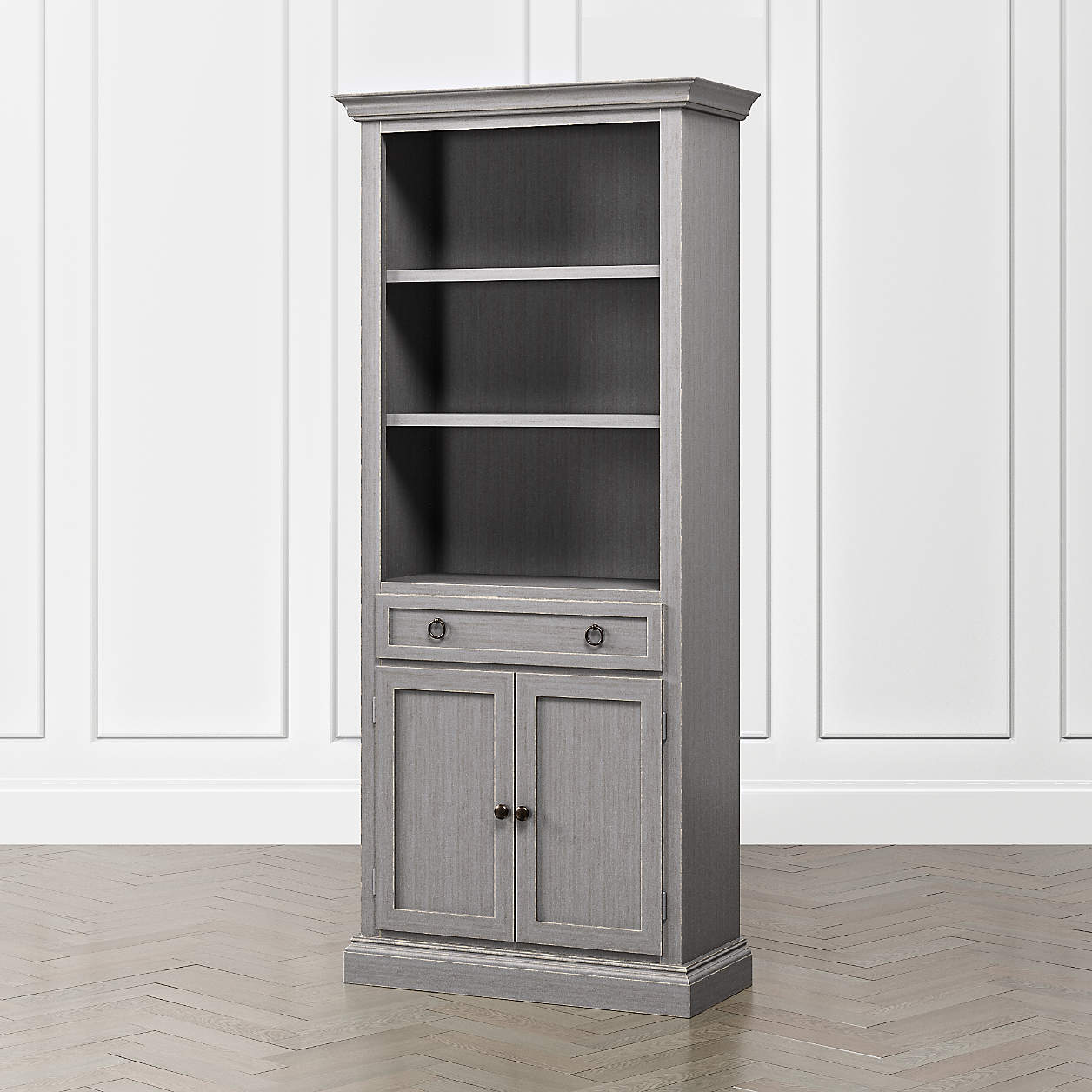 Cameo Grigio Storage Bookcase with Full Crown + Reviews | Crate & Barrel