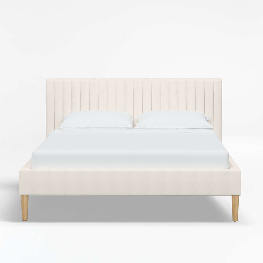 Camilla California King Linen White Channel Bed + Reviews | Crate & Barrel