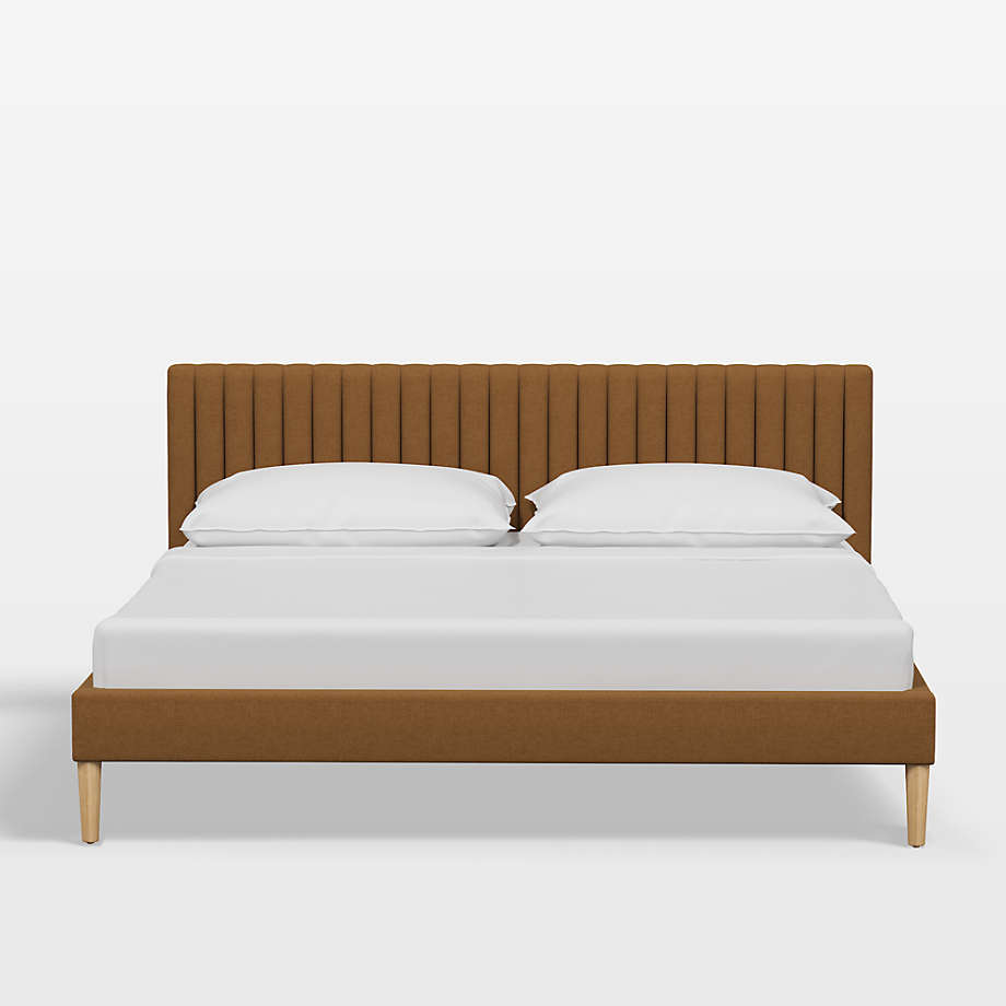Camilla King Linen Amber Brown Channel Bed | Crate & Barrel