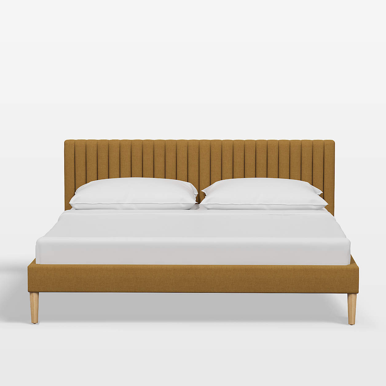 Camilla King Linen Caramel Brown Channel Bed | Crate & Barrel
