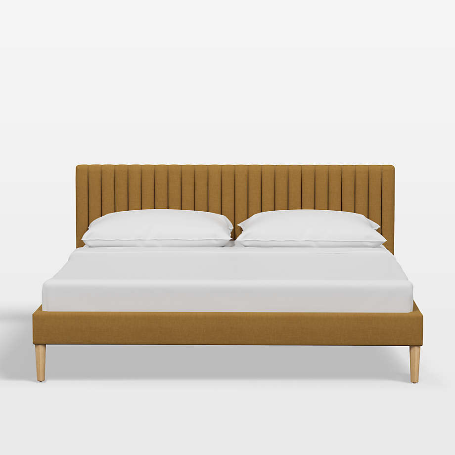 Camilla King Linen Caramel Brown Channel Bed | Crate & Barrel