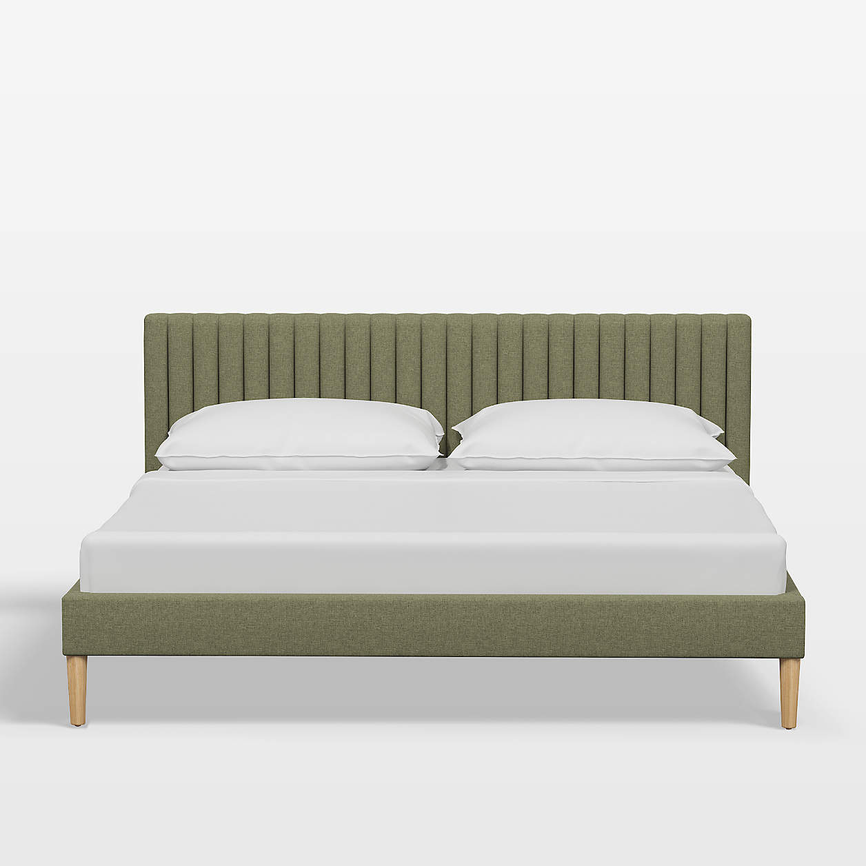 Camilla King Linen Sage Green Channel Bed + Reviews | Crate & Barrel