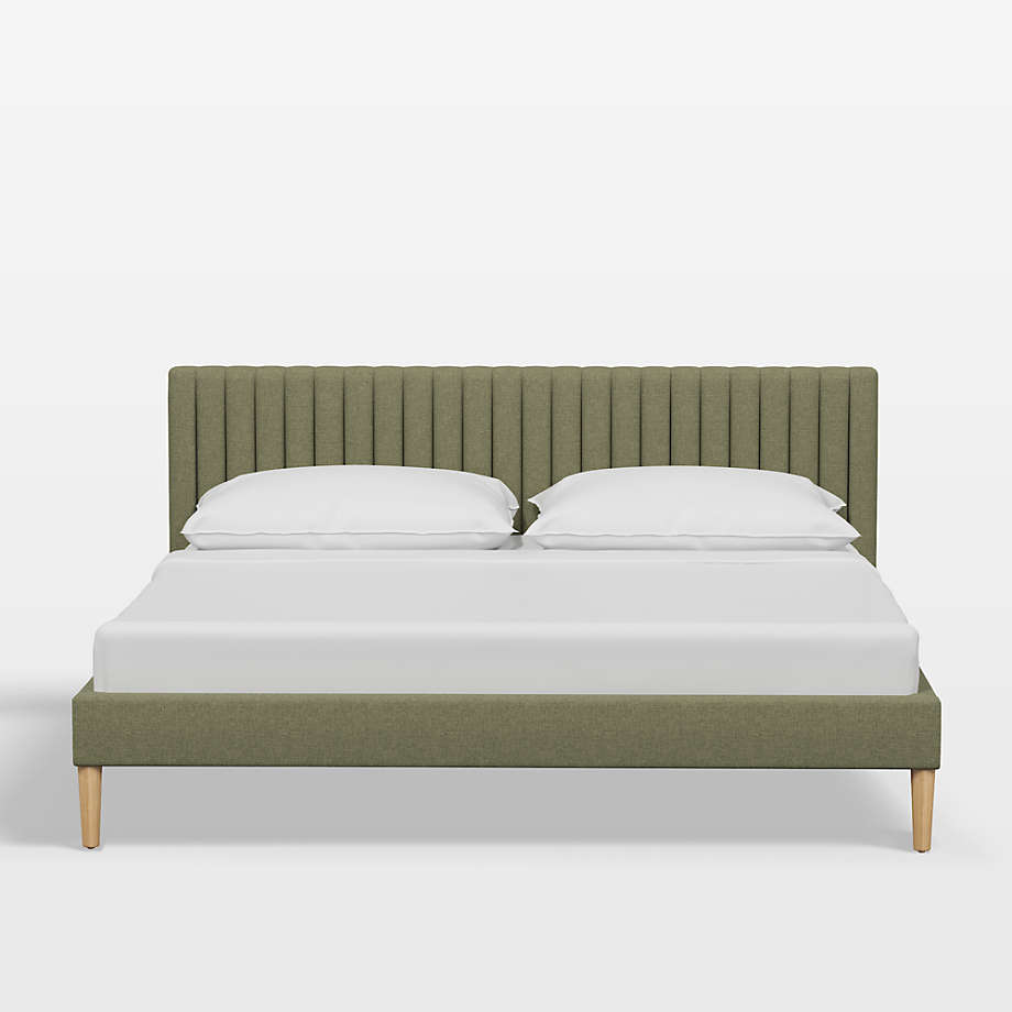 Camilla King Linen Sage Green Channel Bed + Reviews | Crate & Barrel