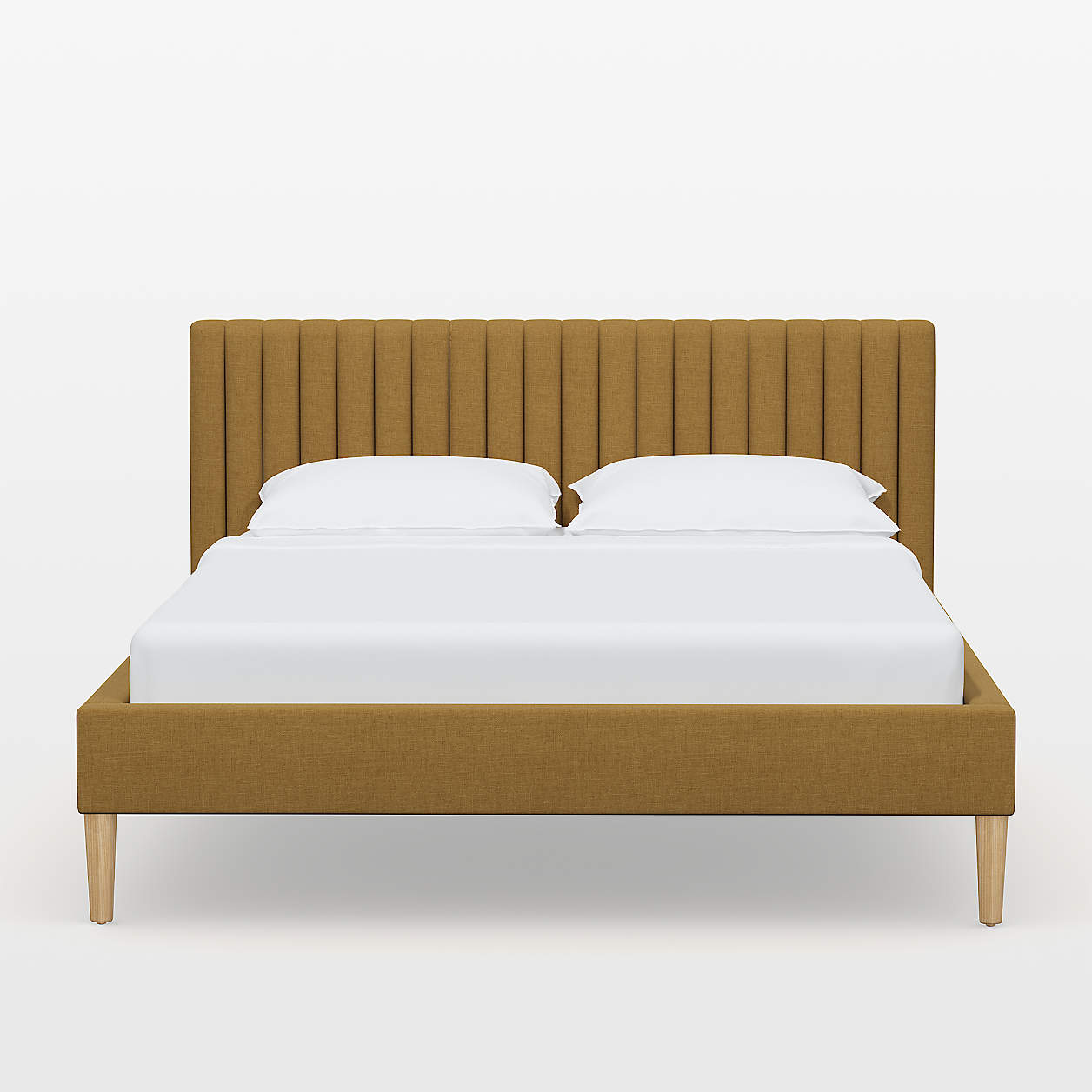Camilla Queen Linen Caramel Brown Channel Bed + Reviews | Crate & Barrel
