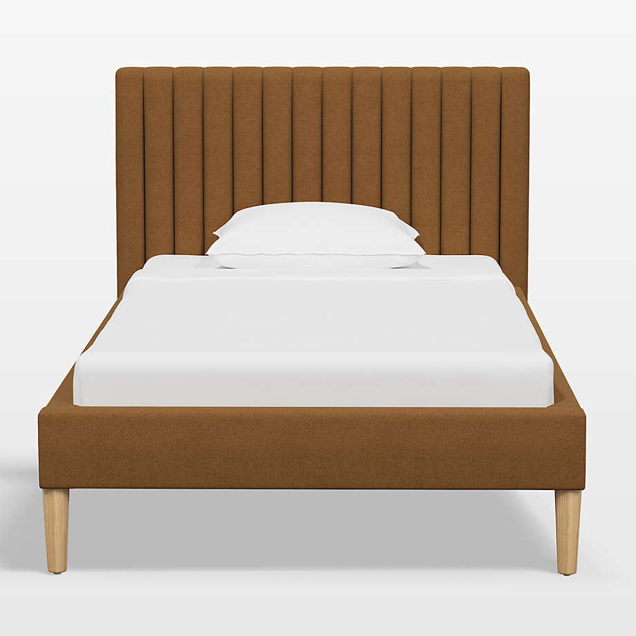 Camilla Twin Linen Amber Brown Channel Bed + Reviews | Crate & Barrel