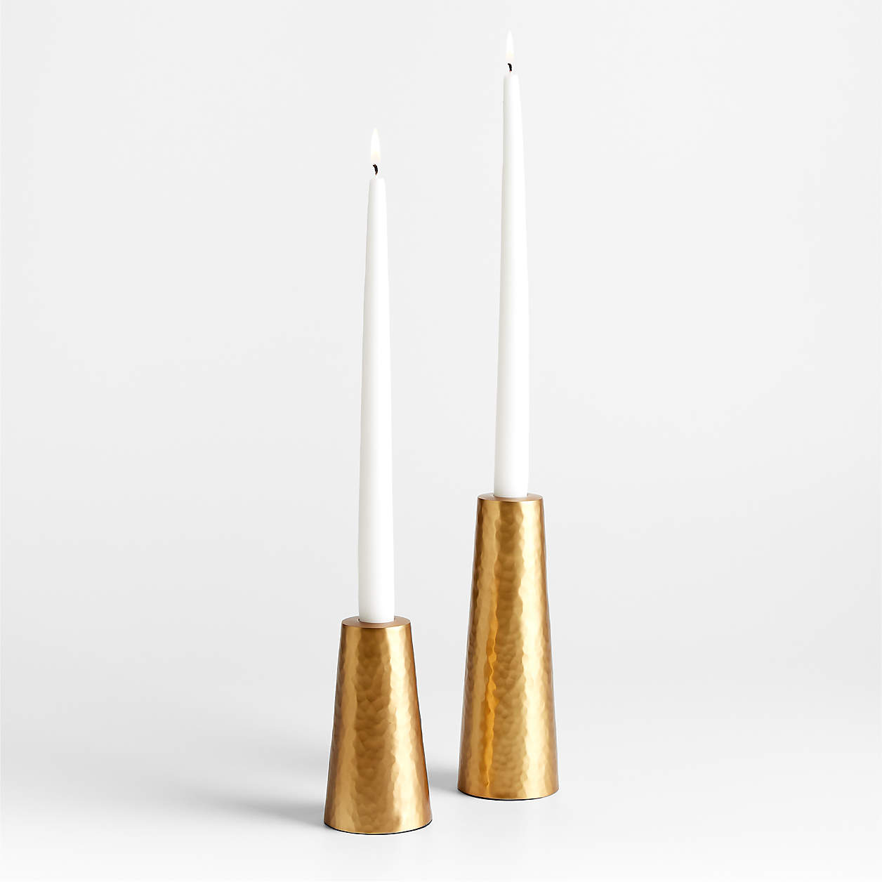 Cape Coast Hammered Brass Taper Candle Holders, Set of 2 | Crate & Barrel