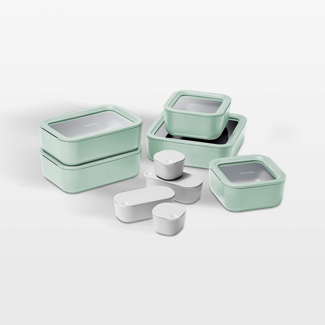 Caraway Mist 14-piece Glass Food Storage Set + Reviews | Crate & Barrel