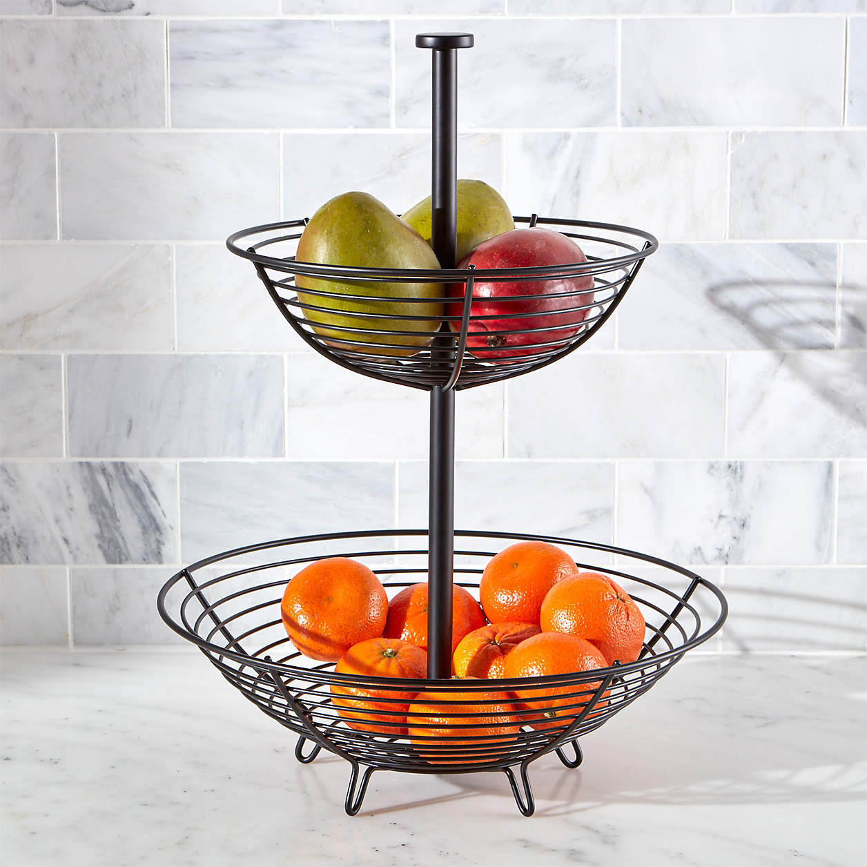 Carter 2-Tier Matte Black Fruit Basket + Reviews | Crate & Barrel