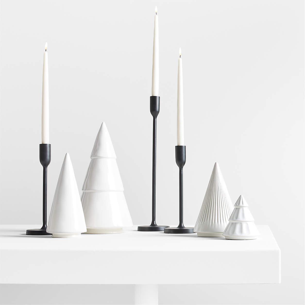 Ceramic Tree and Metal Taper Holder Tablescape Set | Crate & Barrel