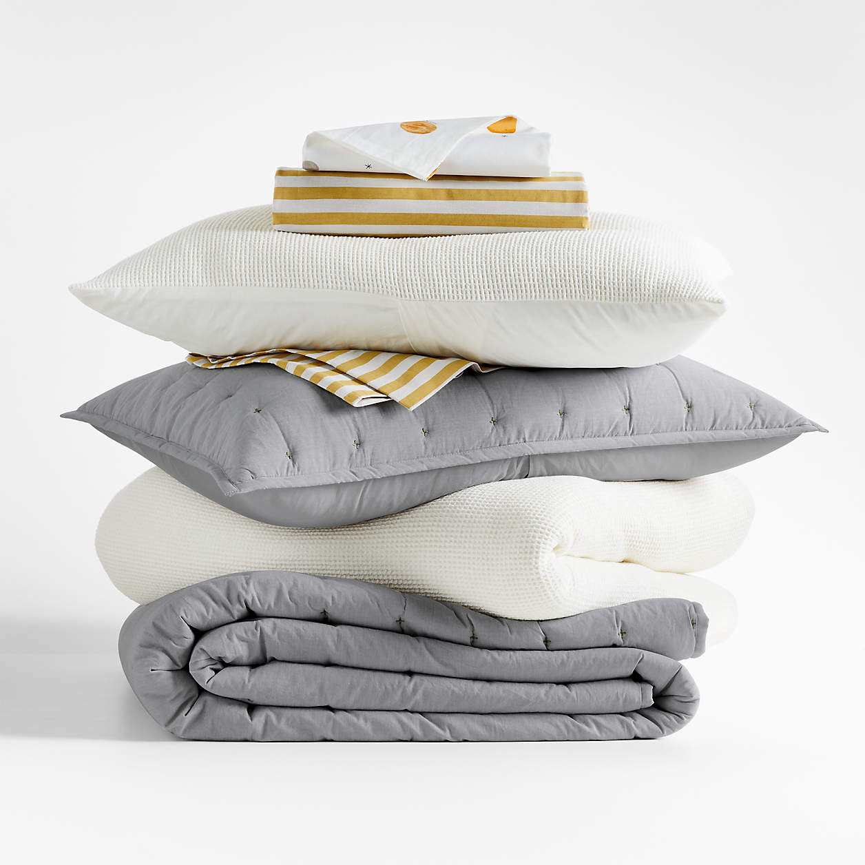 Classic Chambray Pewter Grey Cotton Kids Bedding Bundle Set | Crate & Kids