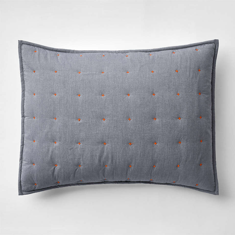 Classic Chambray Ashen Blue Cotton Kids Pillow Sham + Reviews | Crate ...