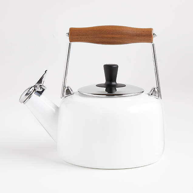 Chantal Sven White Tea Kettle with Wood Handle and Knob | Crate & Barrel