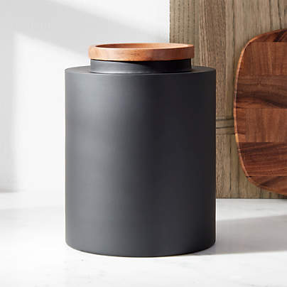 Large Olivewood and Matte Ceramic Canister + Reviews | Crate & Barrel