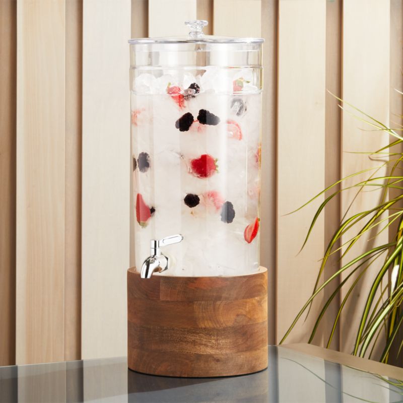 Claro Acrylic Drink Dispenser with Brooks Wood Stand | Crate & Barrel