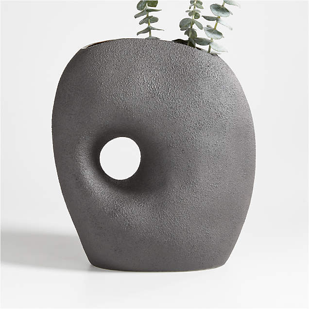 Angle Black Ceramic Vase 14" + Reviews | Crate & Barrel