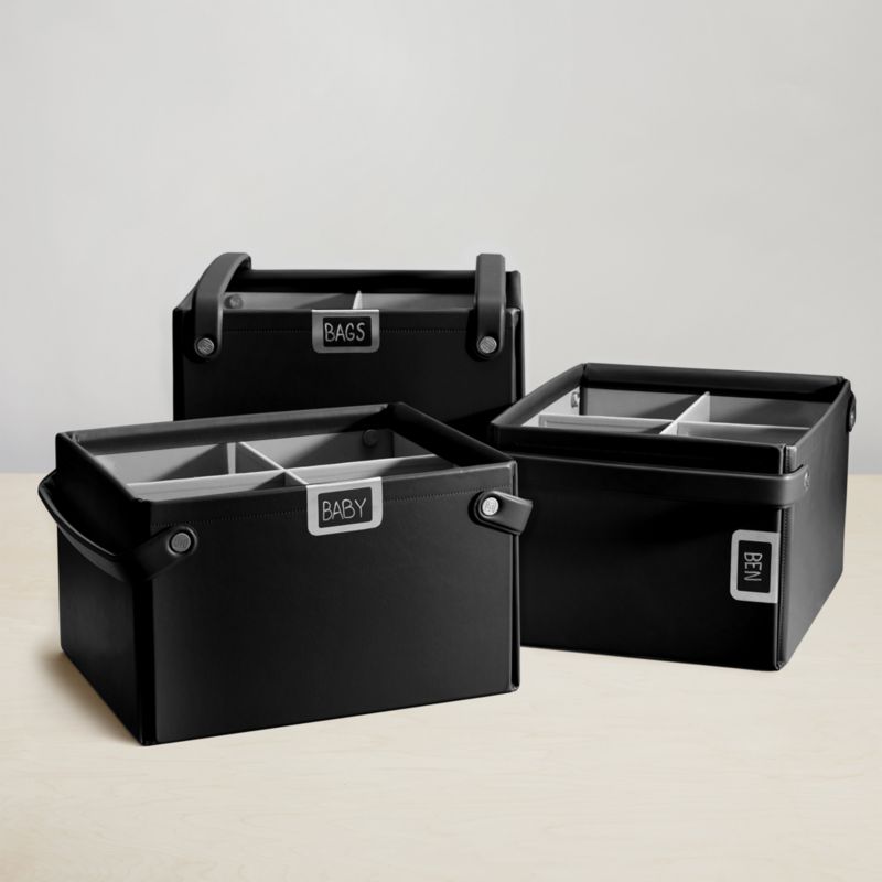 Small Black Rectangular Collapsible Storage Baskets with Dividers, Set ...