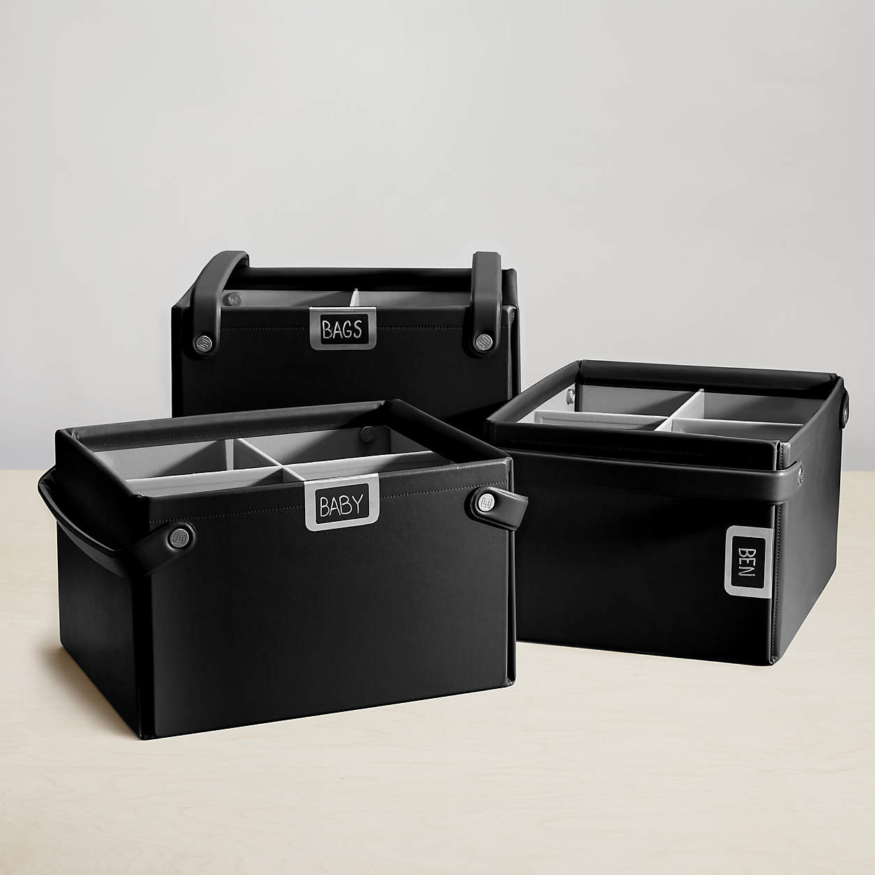 Small Black Rectangular Collapsible Storage Baskets with Dividers, Set ...