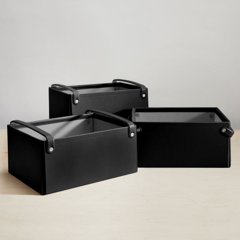 Large Black Rectangular Collapsible Storage Baskets, Set of 3 | Crate ...