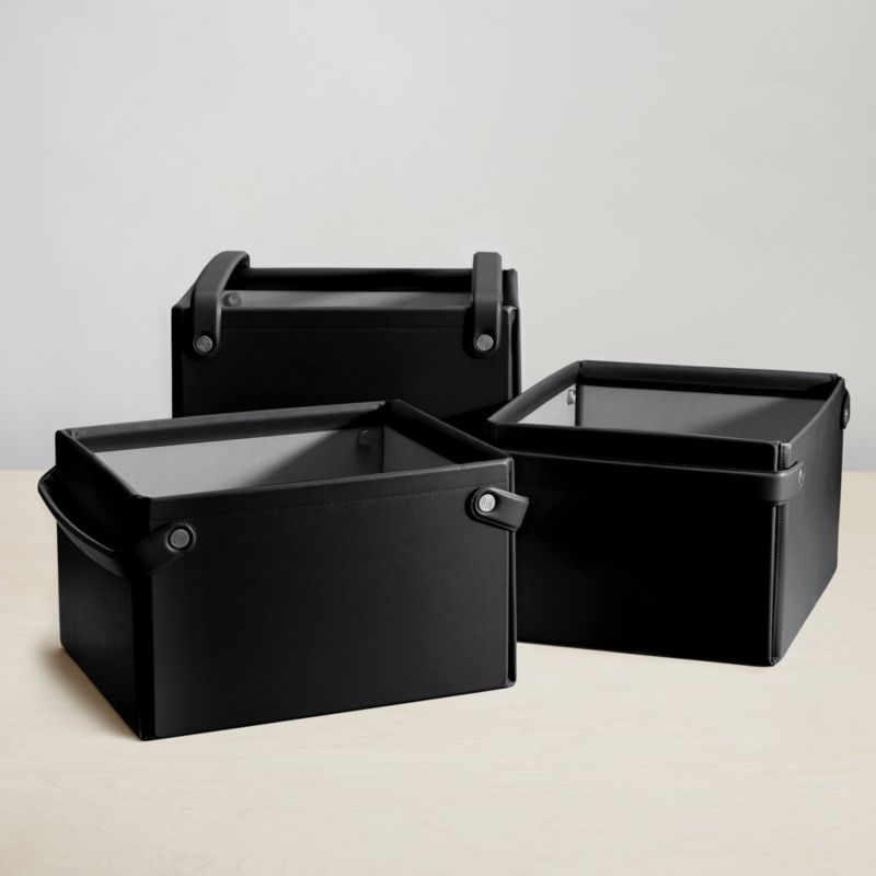 Small Black Rectangular Collapsible Storage Baskets, Set of 3 | Crate ...